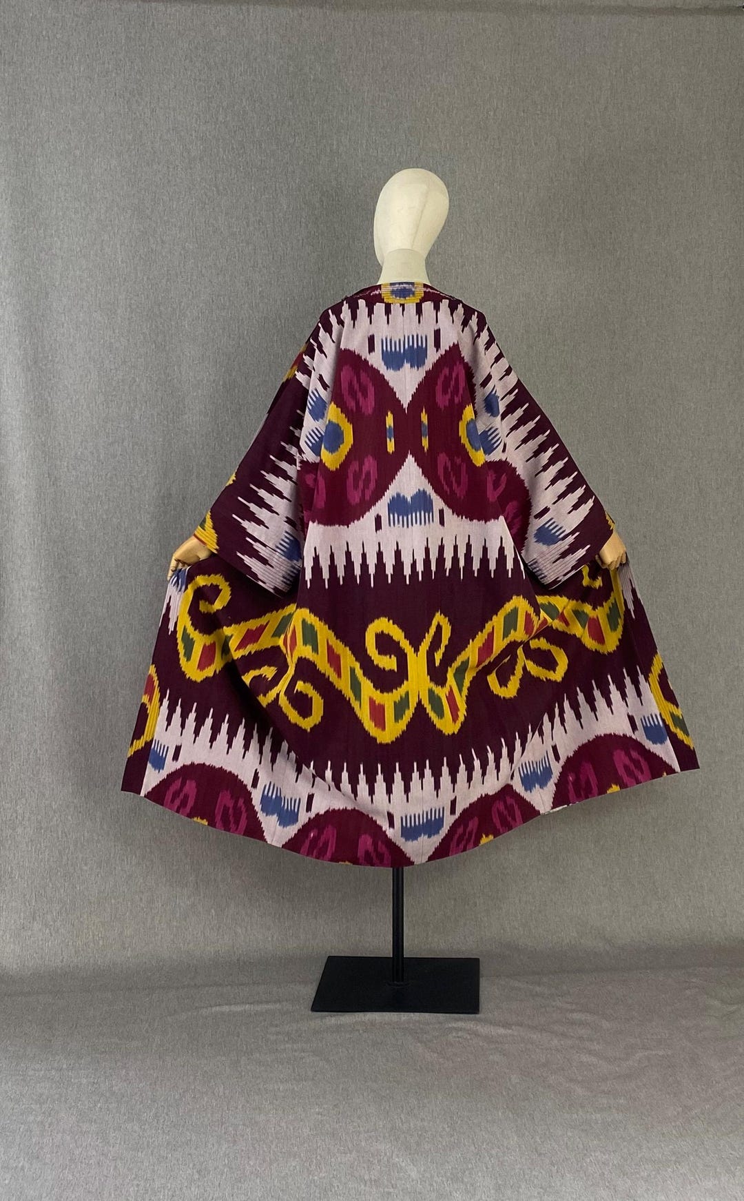 Cotton Unisex Chapan/uzbek Ikat Jacket/red Yellow Boho Coat/ethnic ...