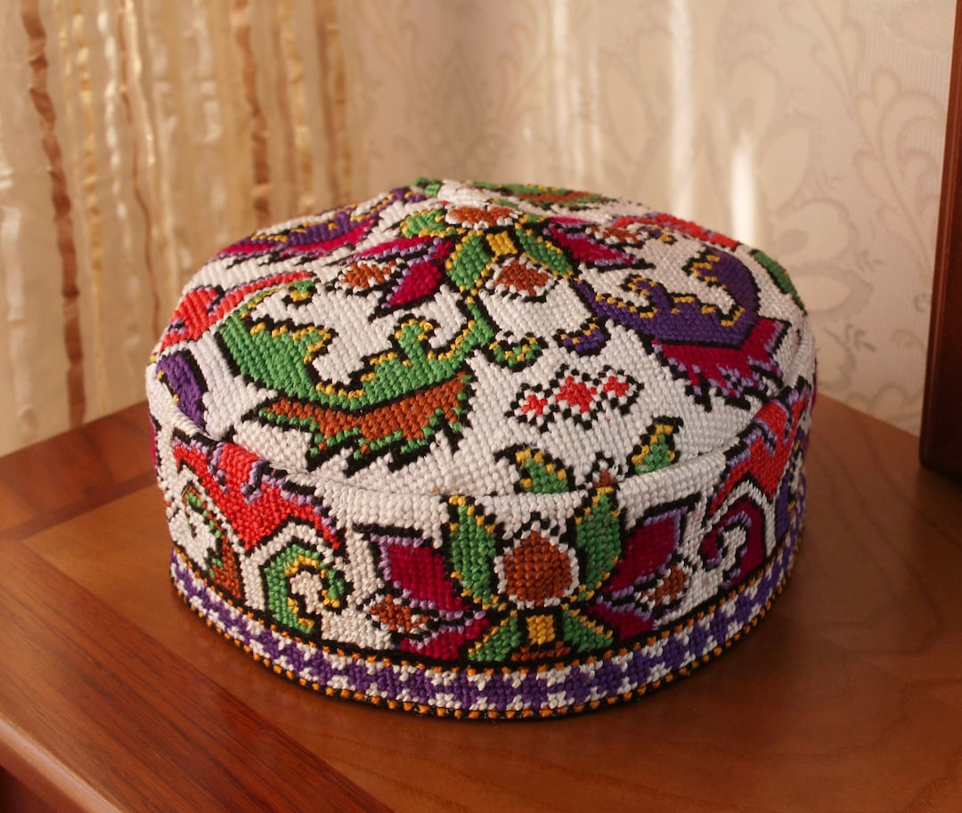 Uzbek Embroidered Skull-cap Hat 22.8/58cm/ethnic Kufi Hat/handmade ...