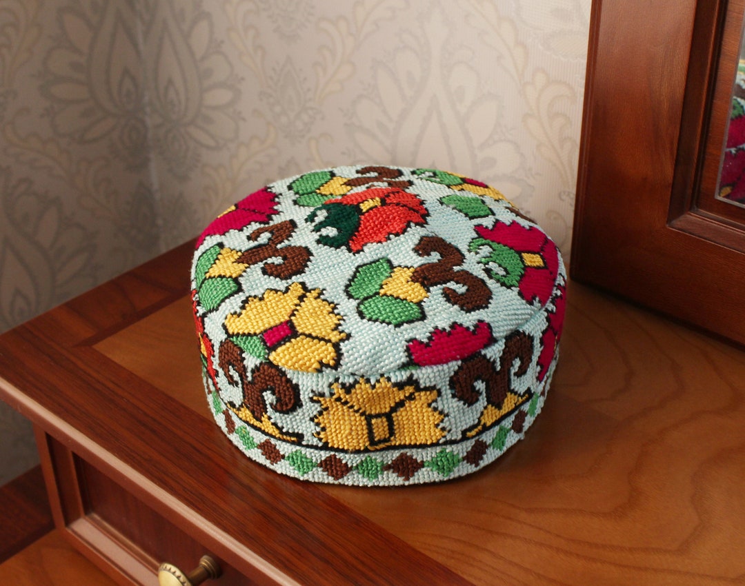 Hand Embroidered Skull-cap Hat 23.2"/59cm,ethnic Traditional Uzbek Cap ...