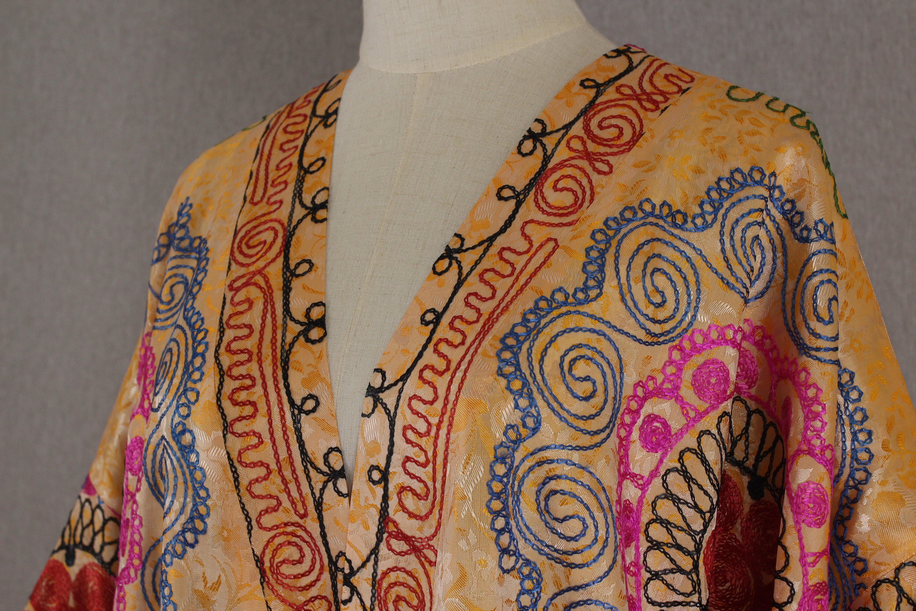 Embroidered Coat/uzbek Yellow Suzani Chapan/ethnic Abaya/boho Dress ...