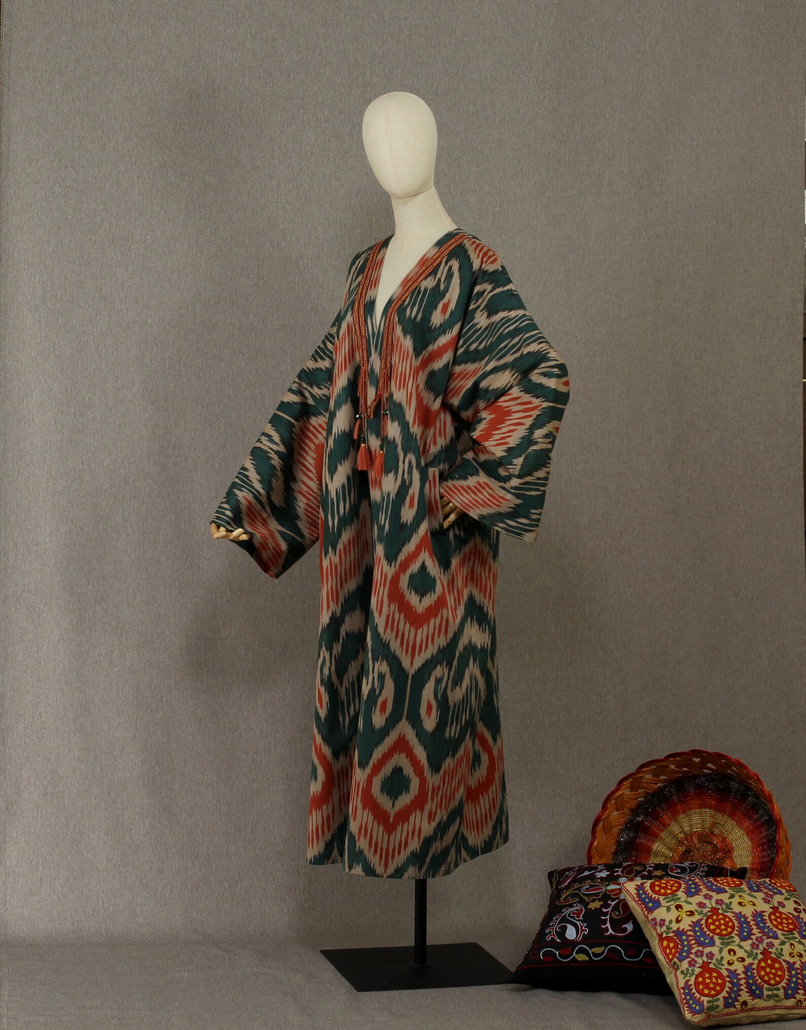 Uzbek Ikat Chapan/cotton Unisex Kaftan/green Orange Boho Kimono/ethnic ...