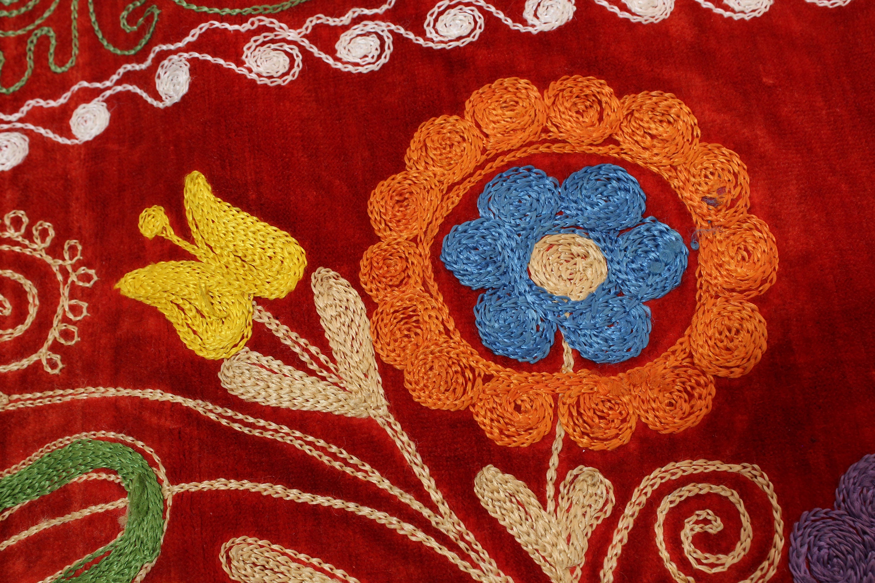 Uzbek Red Velvet Suzani Panel,tapesry Wall Hanging,embroidered Suzani ...