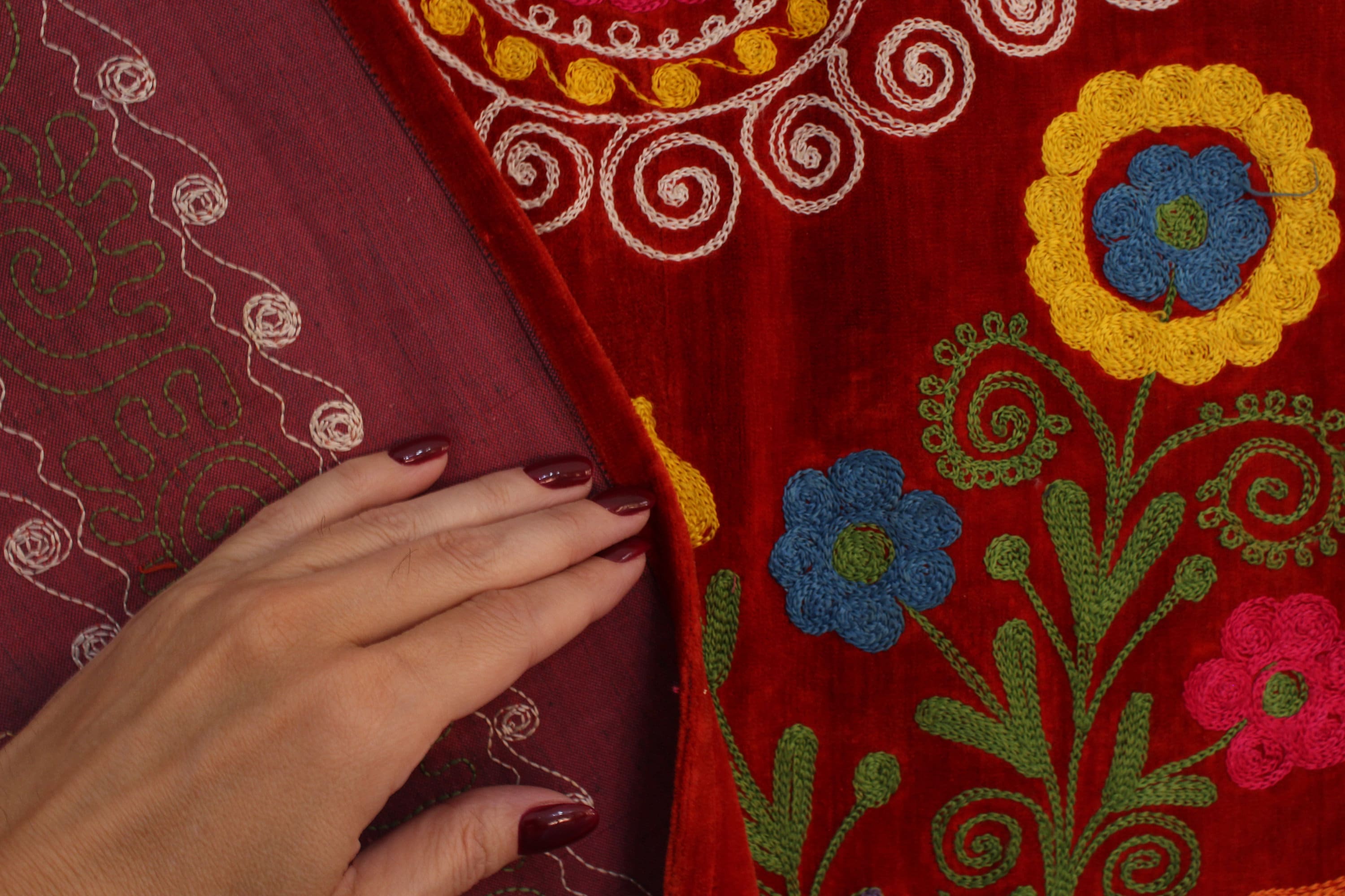 Uzbek Red Velvet Suzani Panel,tapesry Wall Hanging,embroidered Suzani ...