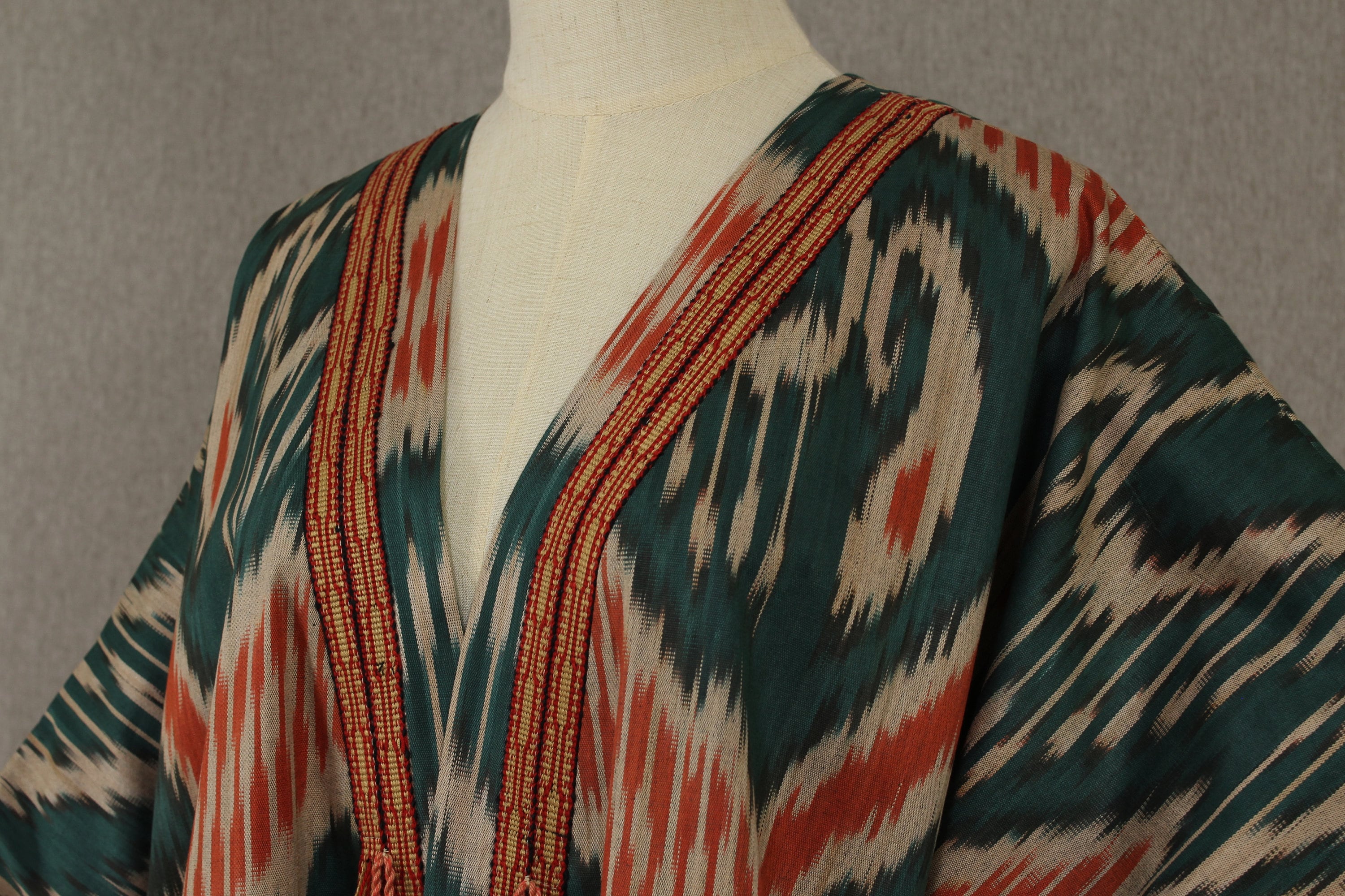 Uzbek Ikat Chapan/cotton Unisex Kaftan/green Orange Boho Kimono/ethnic ...
