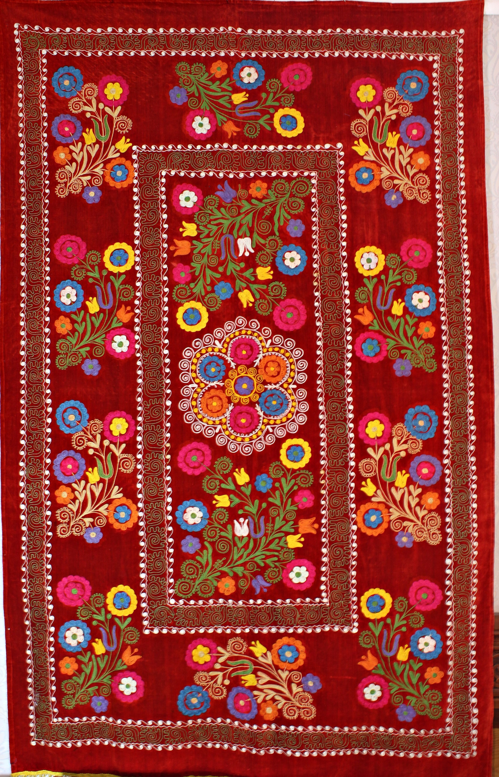 Uzbek Red Velvet Suzani Panel,tapesry Wall Hanging,embroidered Suzani ...