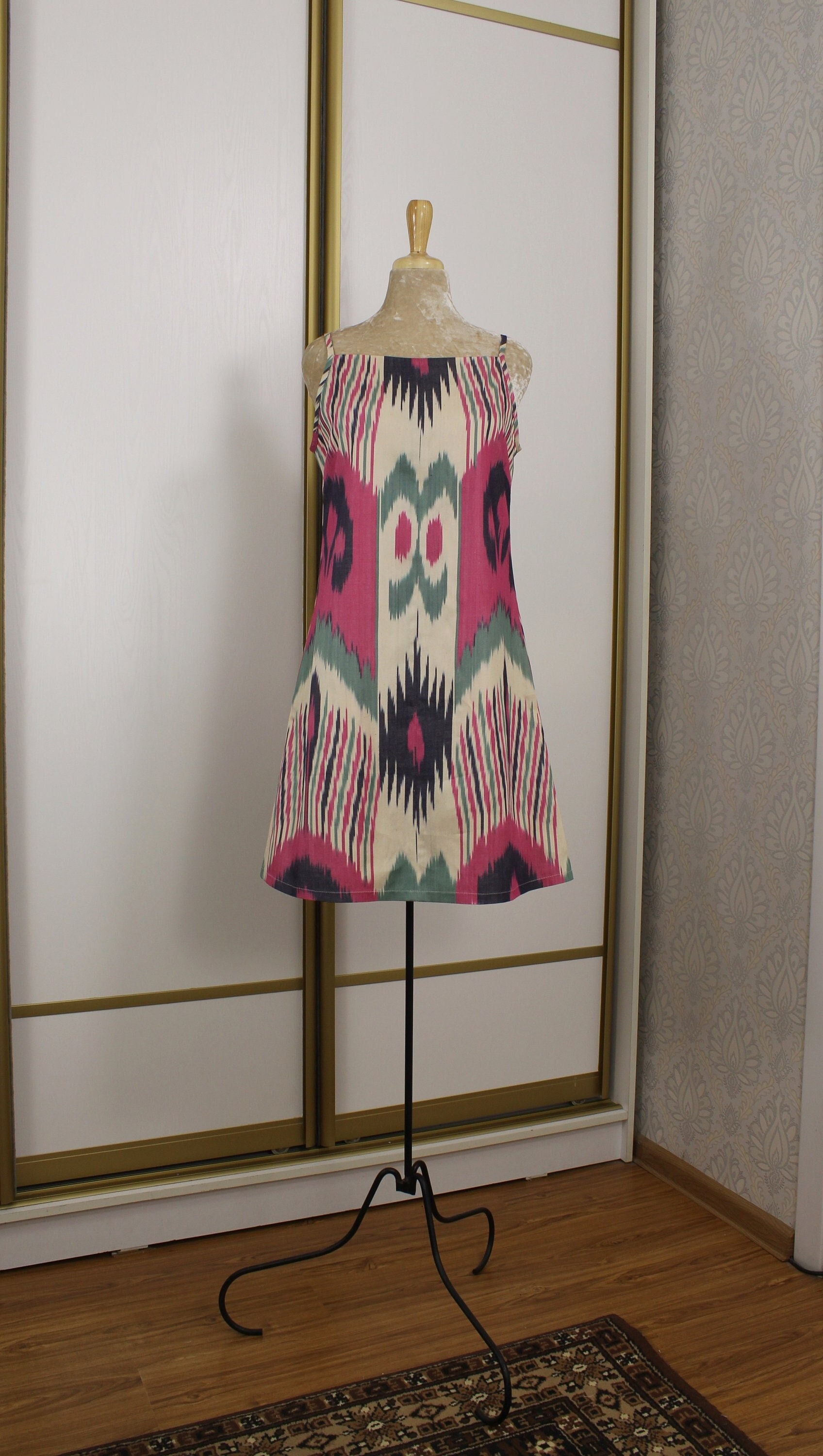 Cotton Ikat Dress/handmade Sundress/ethnic Boho Dress/spaghetti Strap ...