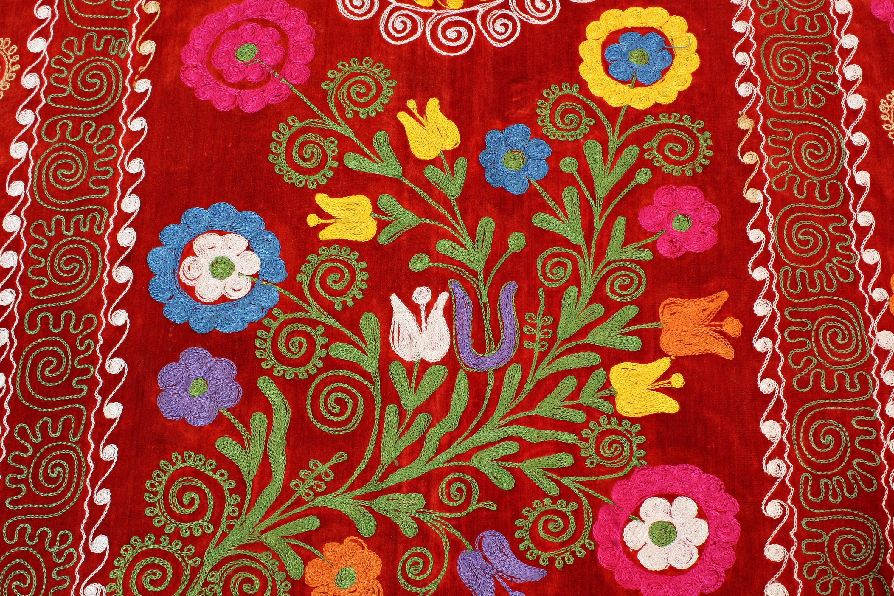 Uzbek Red Velvet Suzani Panel,tapesry Wall Hanging,embroidered Suzani ...