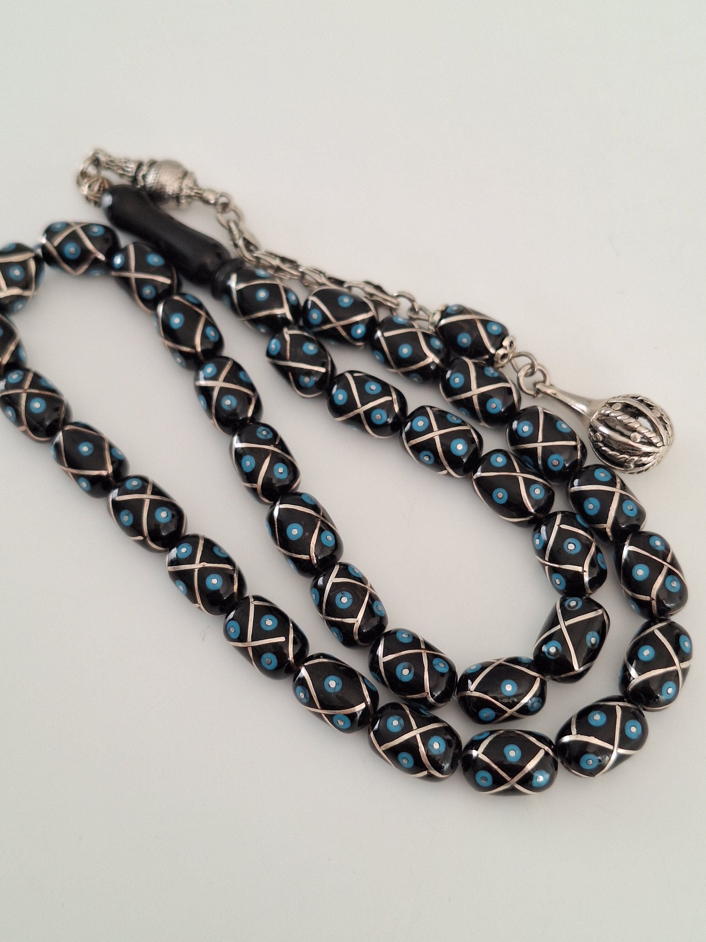 Collectible OLTU Stone Amber Tasbih With Intense Sterling Silver ...