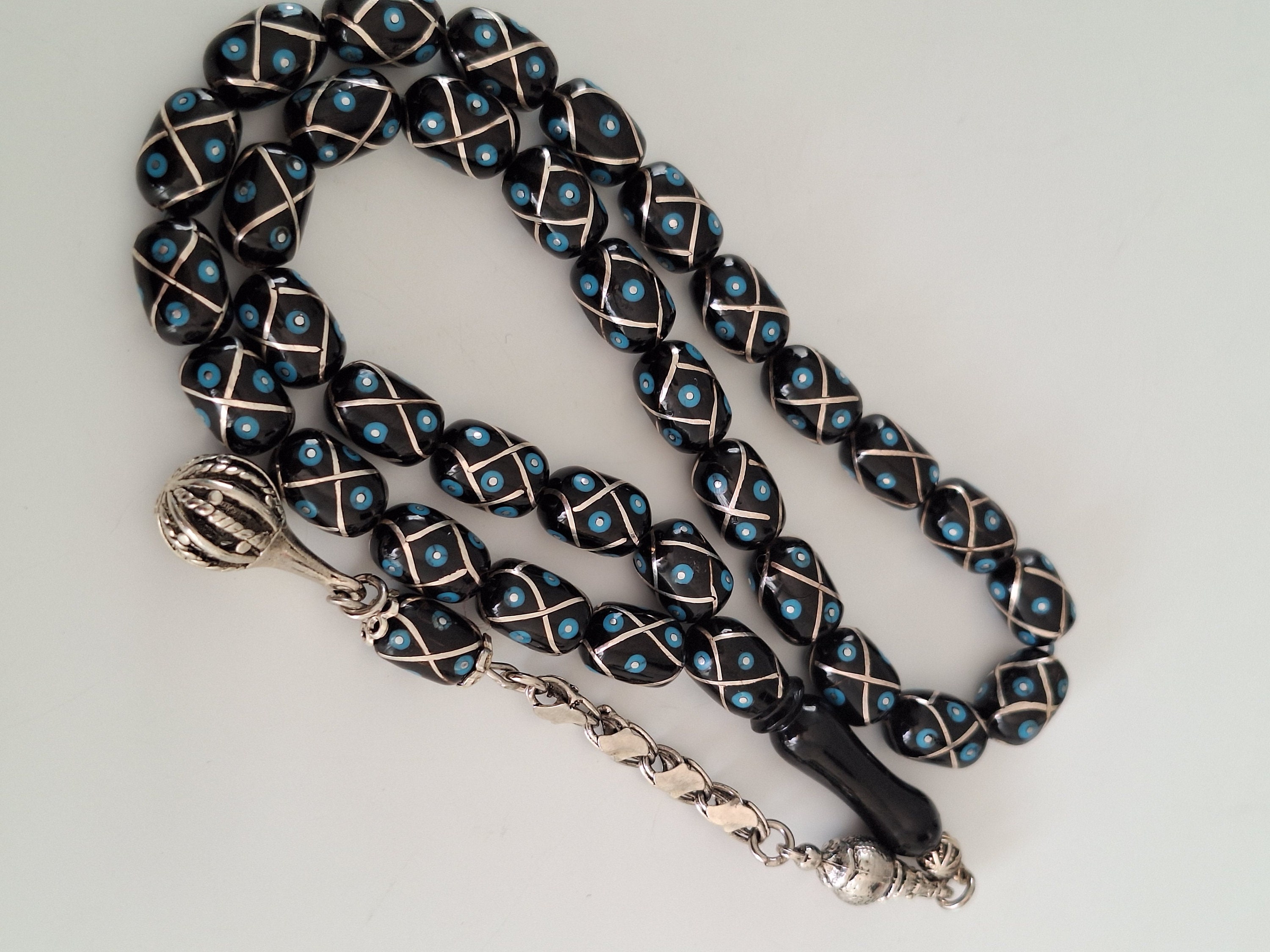 Collectible OLTU Stone Amber Tasbih With Intense Sterling Silver ...