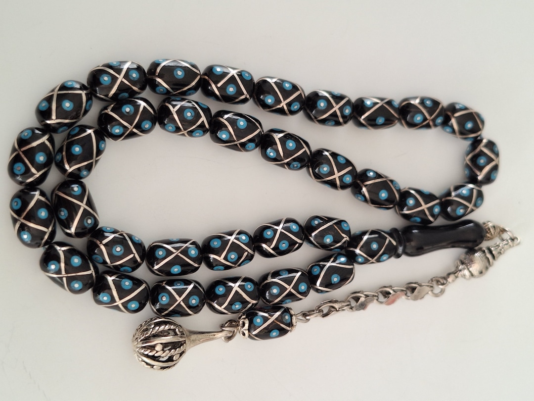 Collectible OLTU Stone Amber Tasbih With Intense Sterling Silver ...