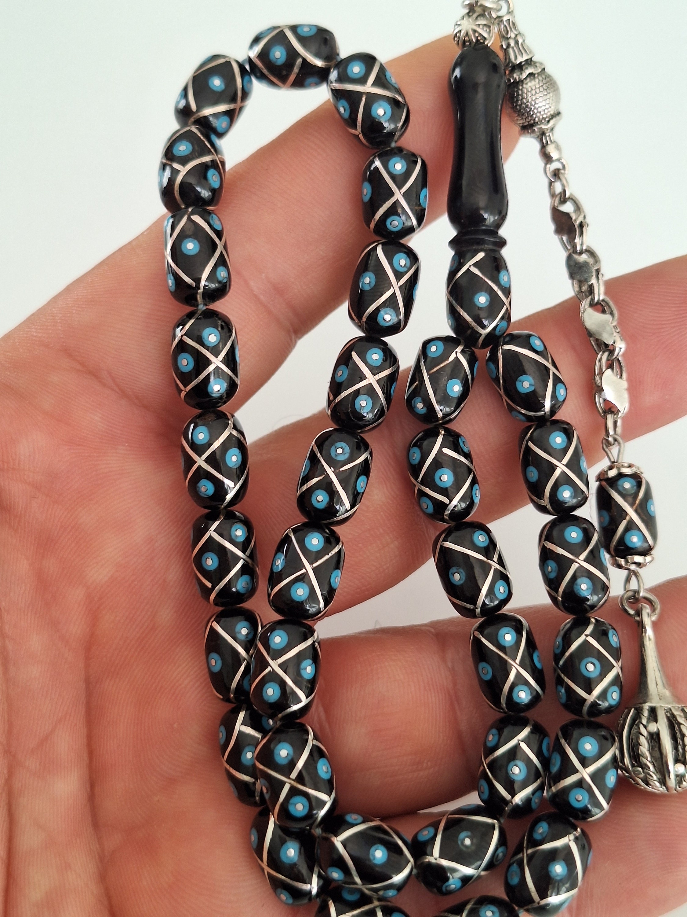 Collectible OLTU Stone Amber Tasbih With Intense Sterling Silver ...