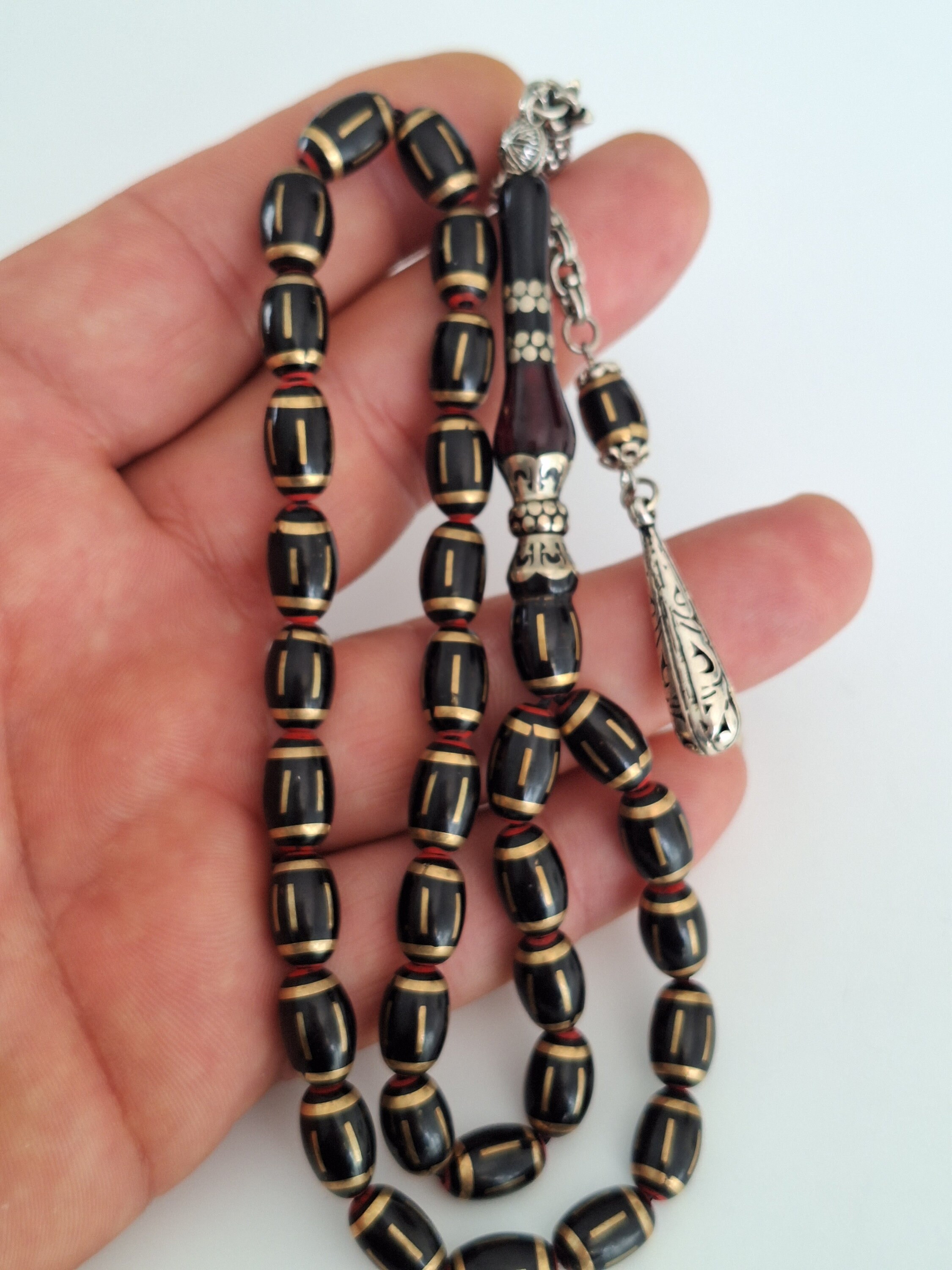 Vintage OLTU Stone Amber Rosary With Coral Bronze Pattern, Erzurum Oltu ...