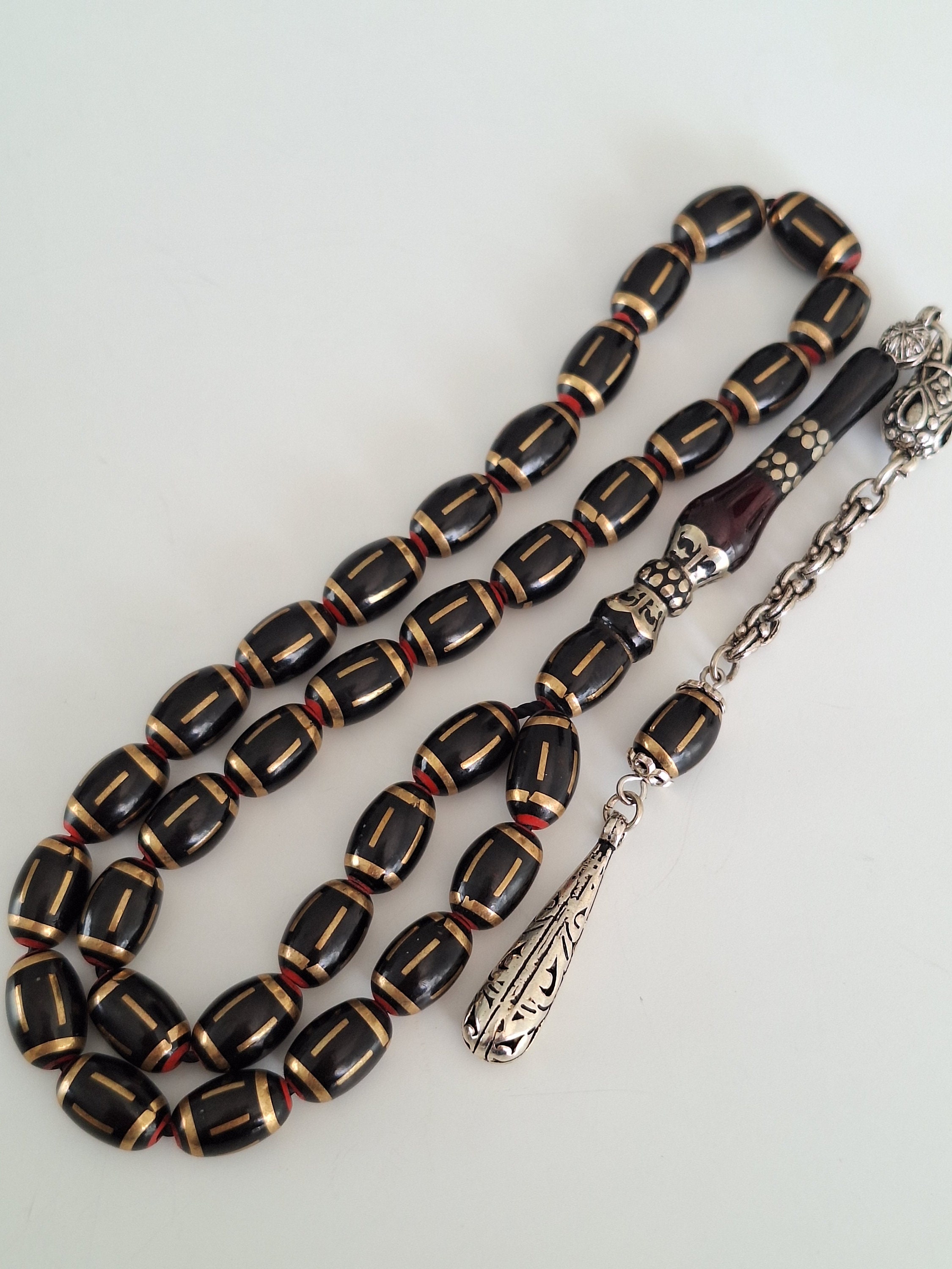 Vintage OLTU Stone Amber Rosary With Coral Bronze Pattern, Erzurum Oltu ...