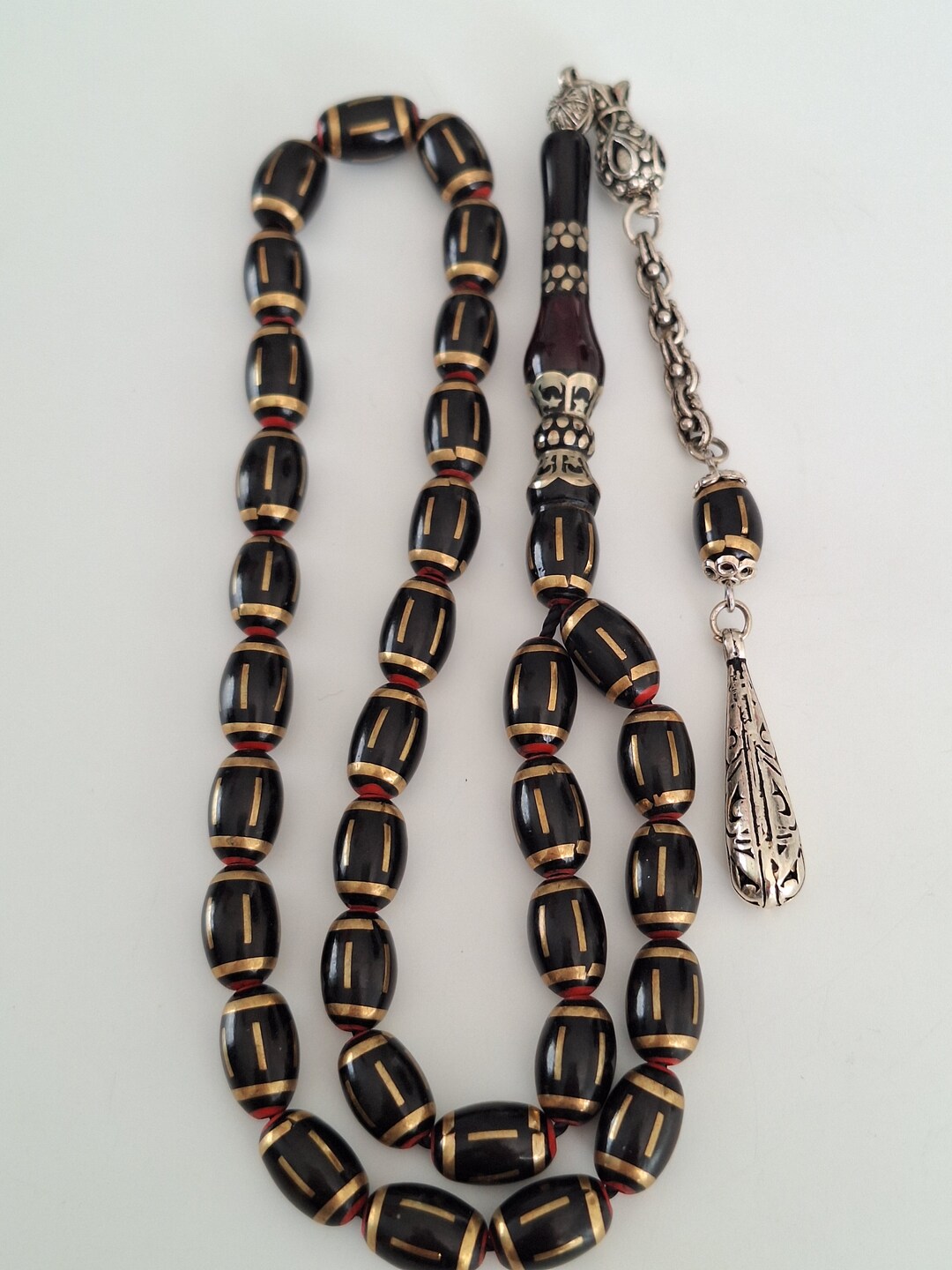 Vintage OLTU Stone Amber Rosary With Coral Bronze Pattern, Erzurum Oltu ...