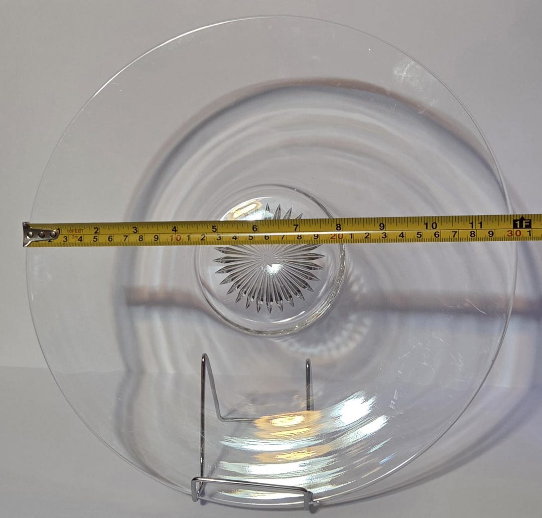 Vintage Heisey Clear Glass Cake Stand, UV Green Glow, Diamond H Mark ...