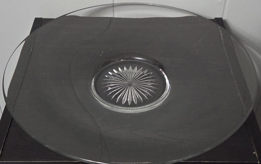 Vintage Heisey Clear Glass Pedestal Cake Stand Diamond H Mark Glows ...