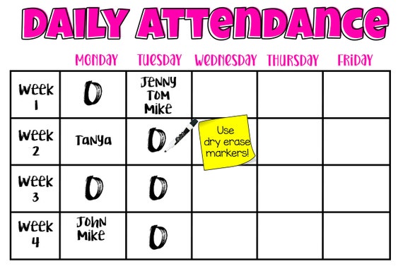 Daily Attendance Chart Anchor Chart Class Period Poster - Etsy