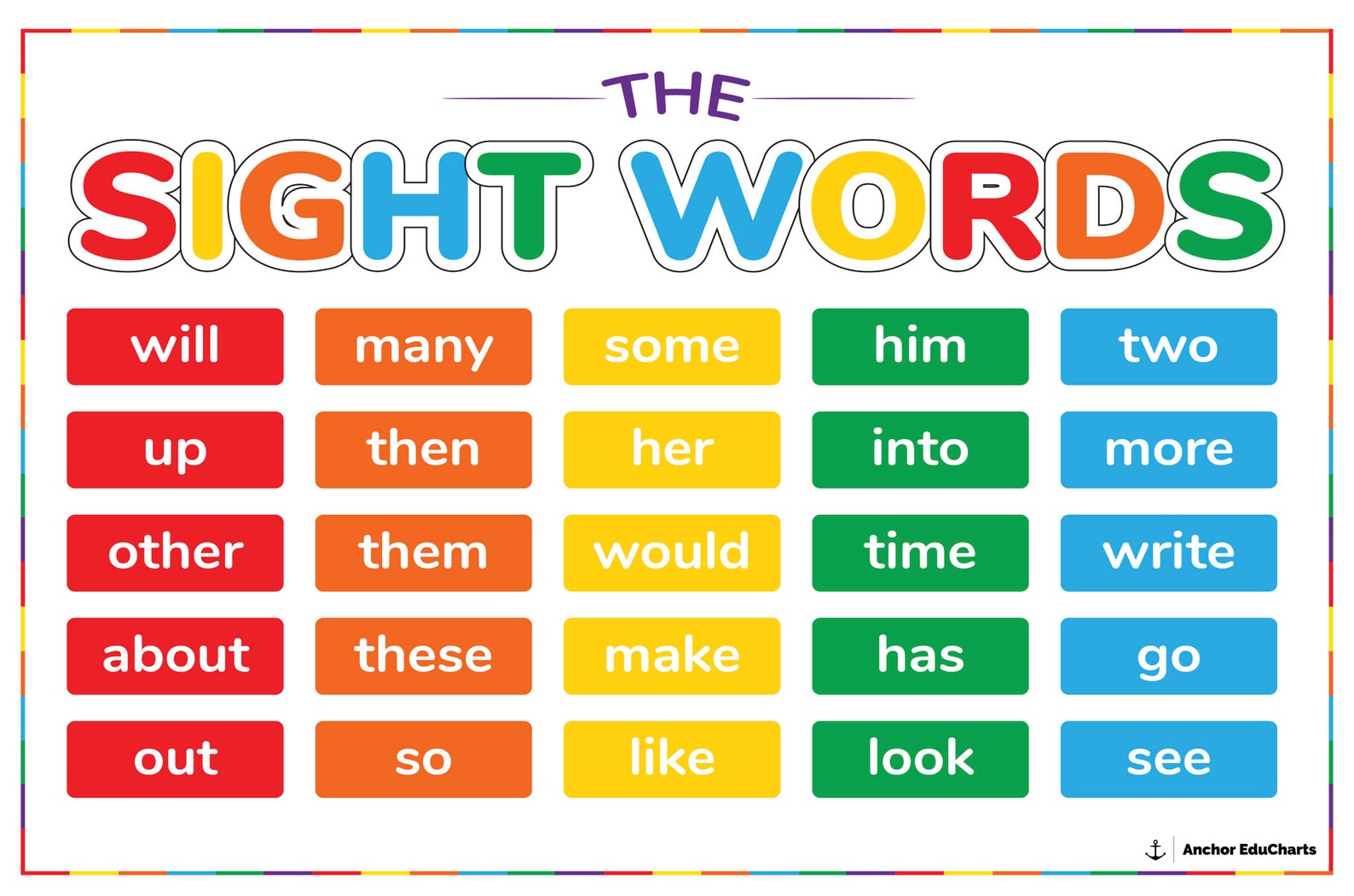 Sight Words, Preschool, Anchor Chart, Poster, Elementary, School ...