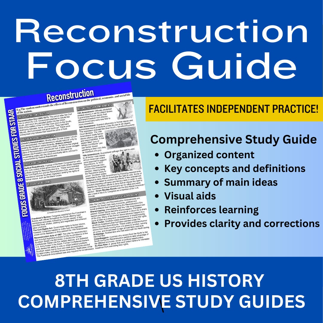 Reconstruction, Social Studies, Comprehensive, Study Guide, Laminated ...