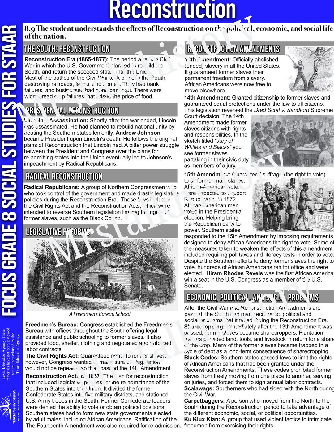 Reconstruction, Social Studies, Comprehensive, Study Guide, Laminated ...