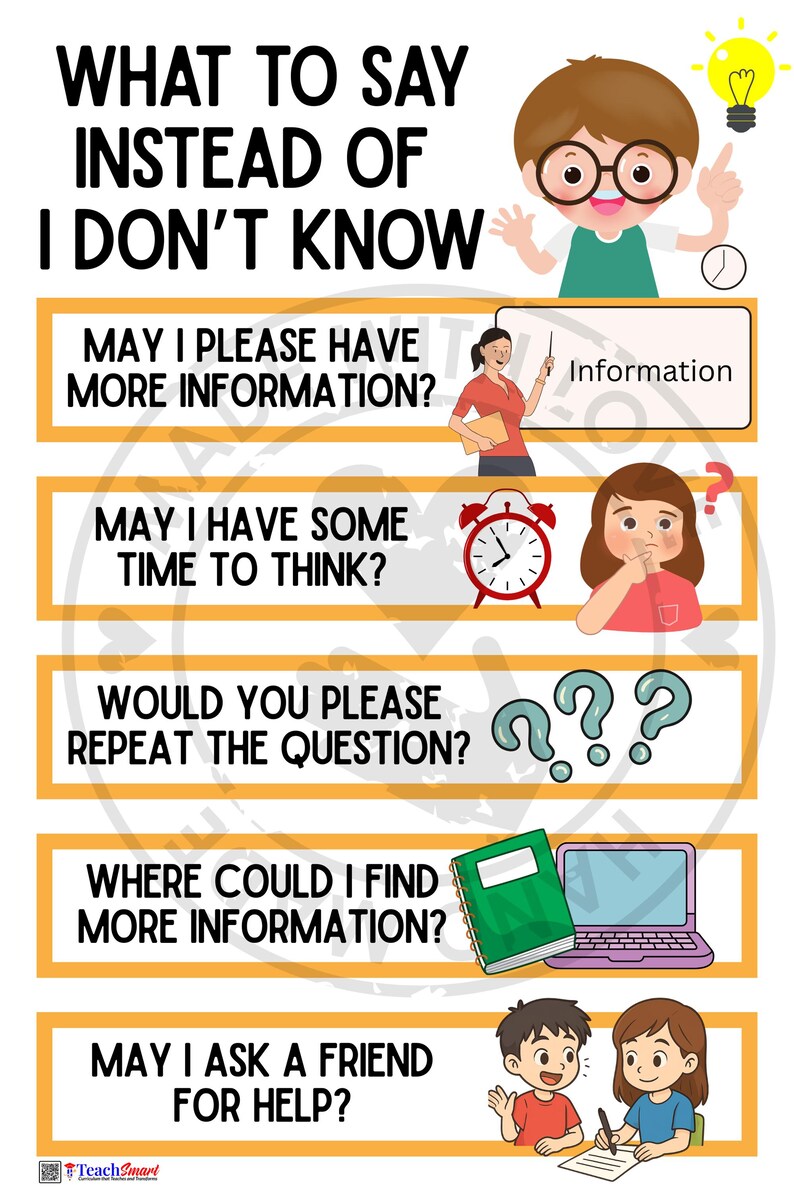 Instead of I Don't Know, Anchor Charts, School Posters, Education - Etsy
