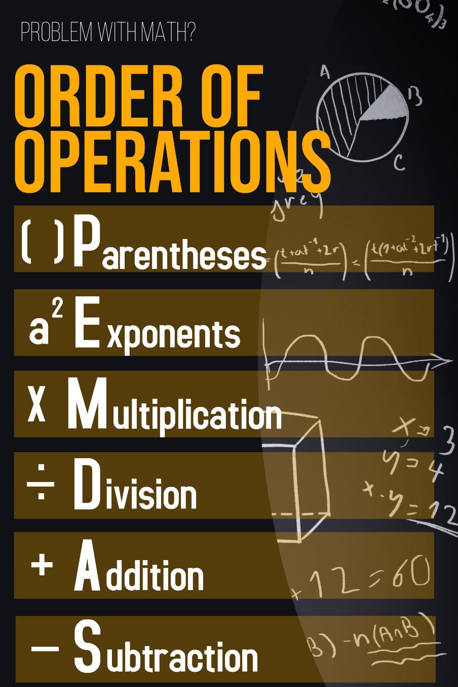 Matemáticas, PEMDAS, orden de operaciones, afiche, tabla de referencia ...