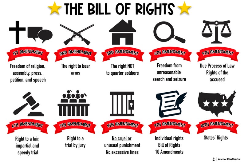 The Bill of Rights, 10 Amendments, U.S. Constitution, Freedoms, Social ...