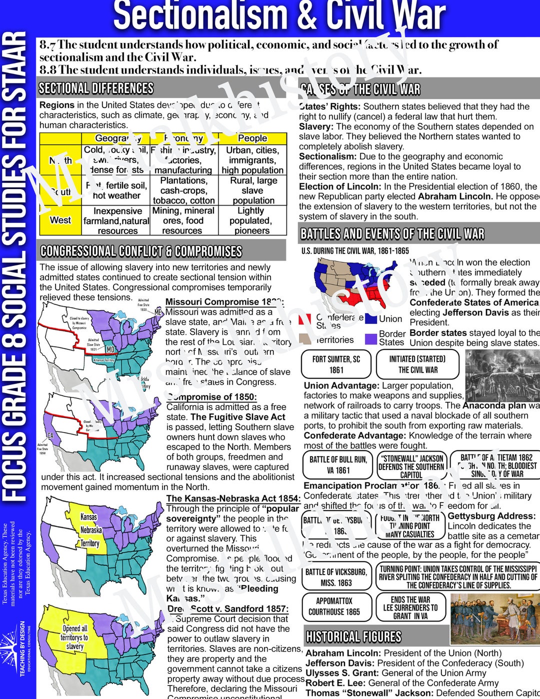 Civil War, Social Studies, Comprehensive, Study Guide, Student Handouts ...