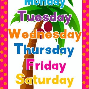 Chicka, Palm Tree, Days of the Week, Anchor Chart, Poster, Elementary ...