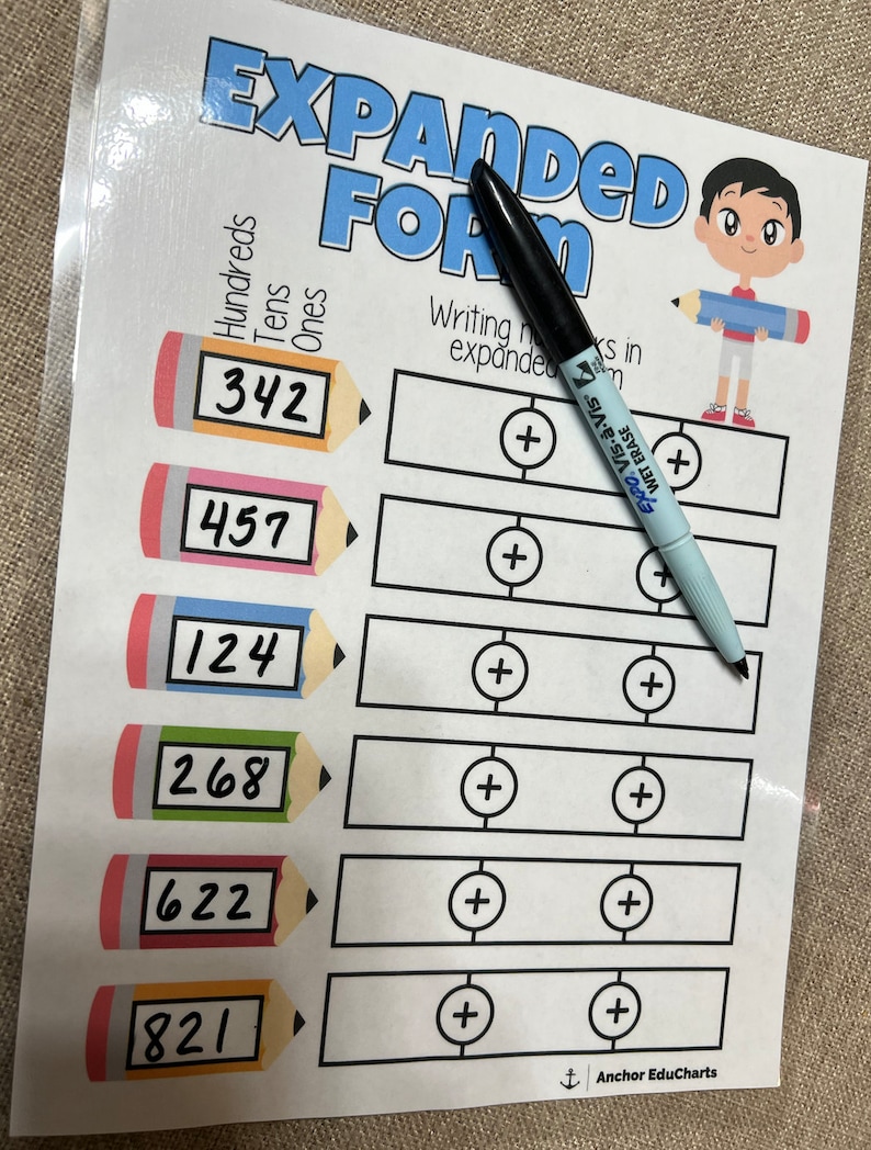 Expanded Form, Letter Size, Laminated Student Handouts, Re-useable, Dry ...