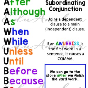 Complex Sentences, Subordinating Conjunctions, AWUBISS, Dependent ...
