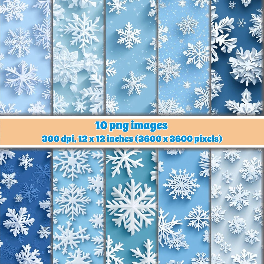 Winter Snowflakes Digital Paper, Blue Snowflakes Backgrounds, Winter ...