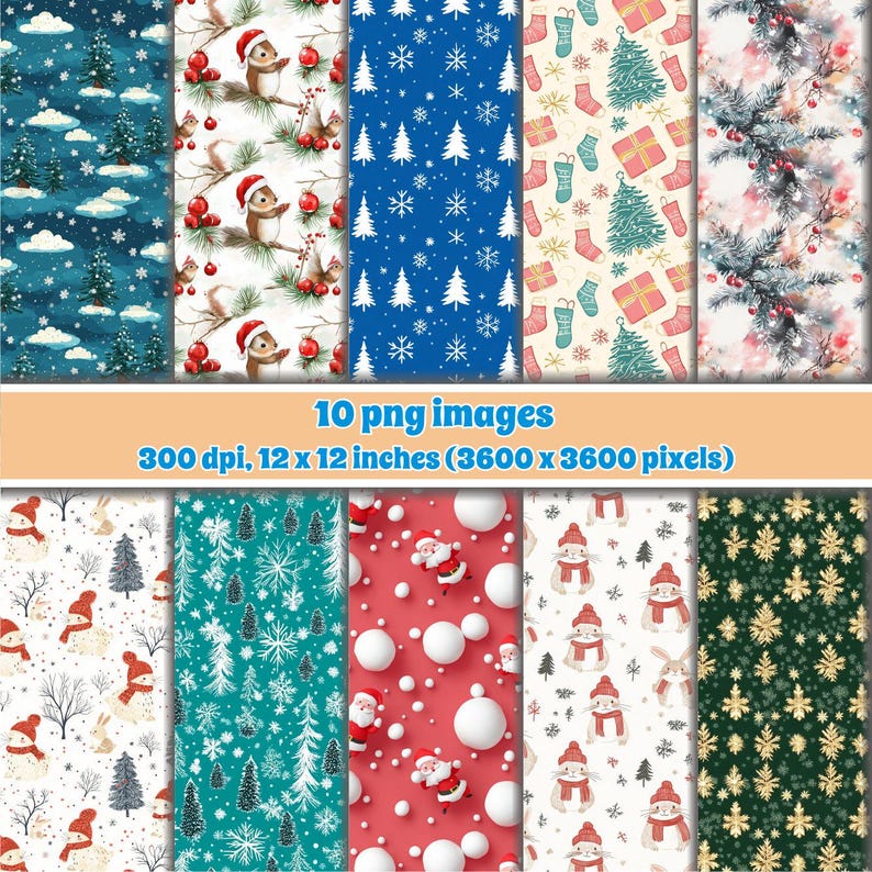 Christmas Digital Paper Pack, Winter Holiday Patterns, Festive ...