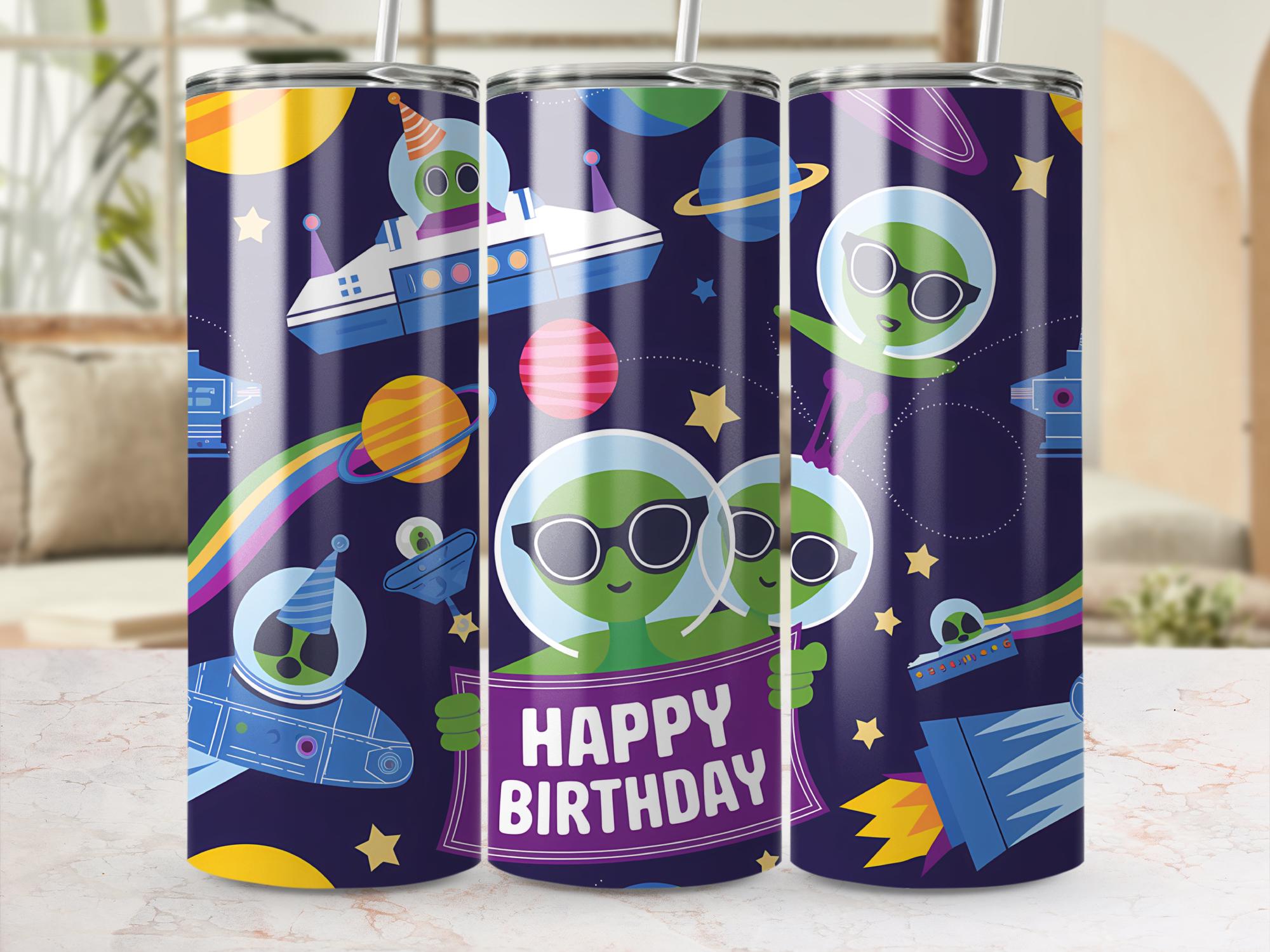 Happy Birthday Alien Space Theme Digital Illustration, Fun Birthday ...