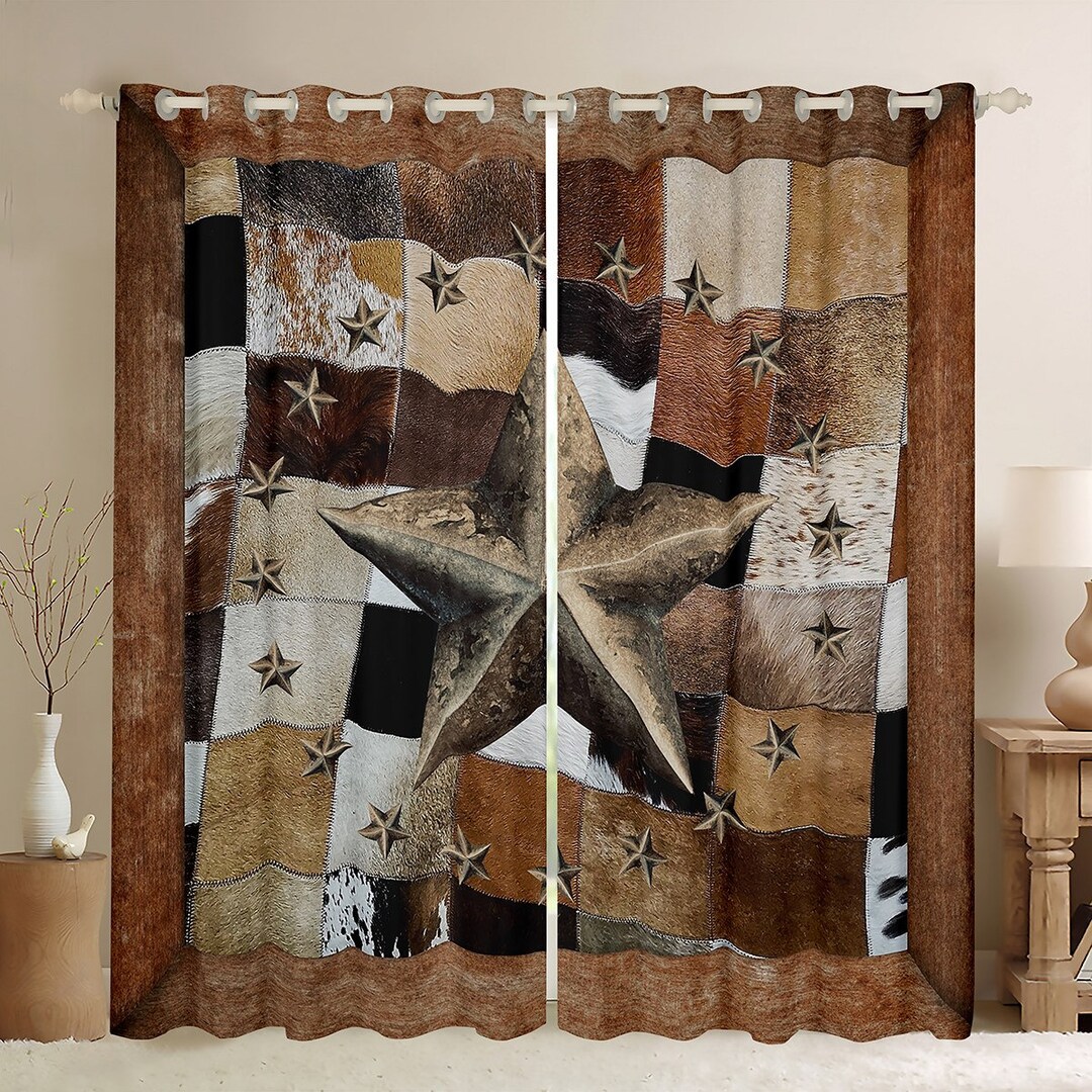 Texas Star Window Curtain Set, Retro Western Cowboy Curtains, Rustic ...