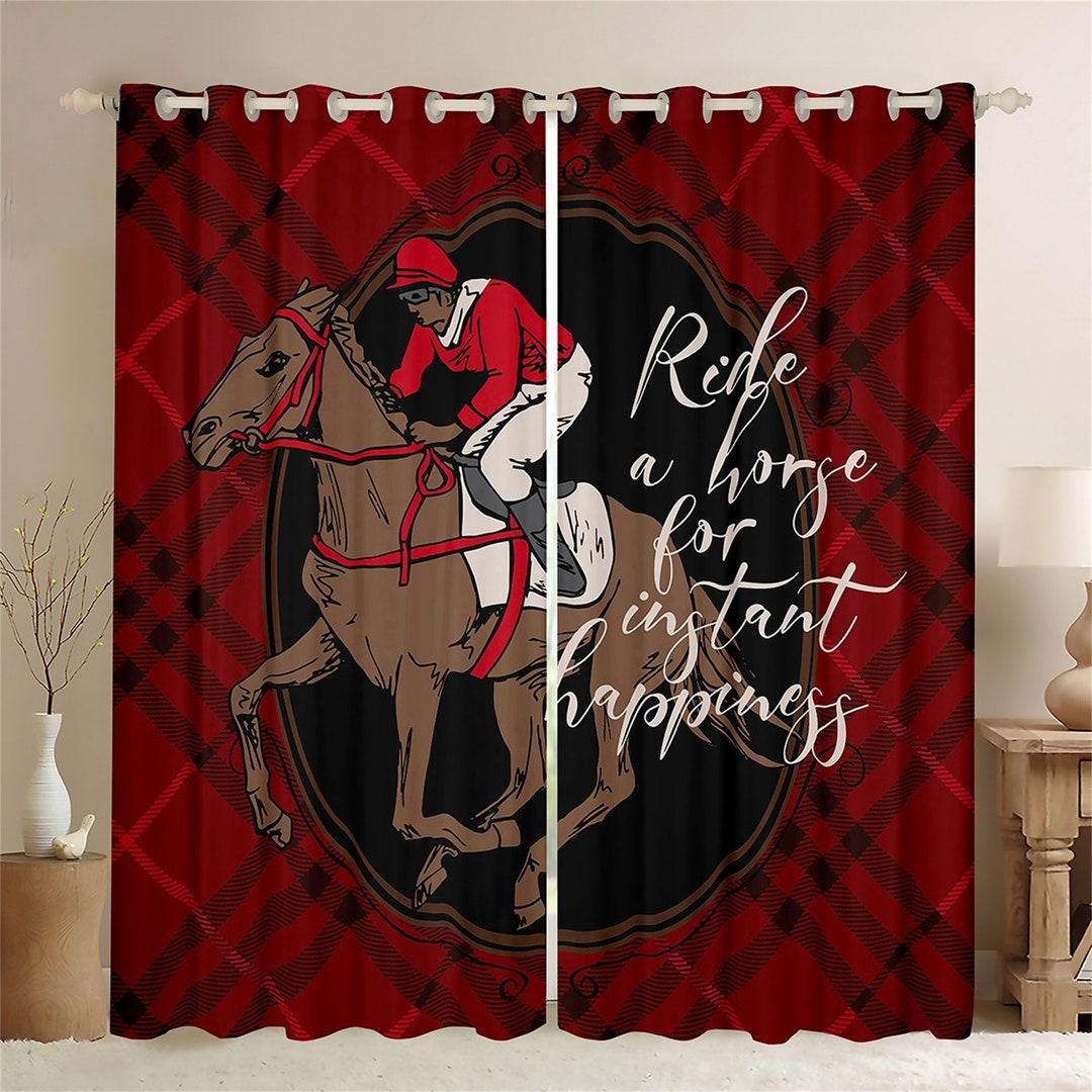 Racing Horse Handmade Window Curtains, Sports Gaming Equestrianism ...
