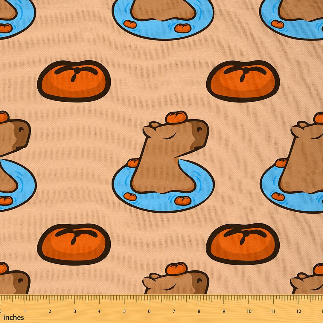 Cartoon Capybara Polyester Fabric by the Yard, Lovely Wild Animal ...