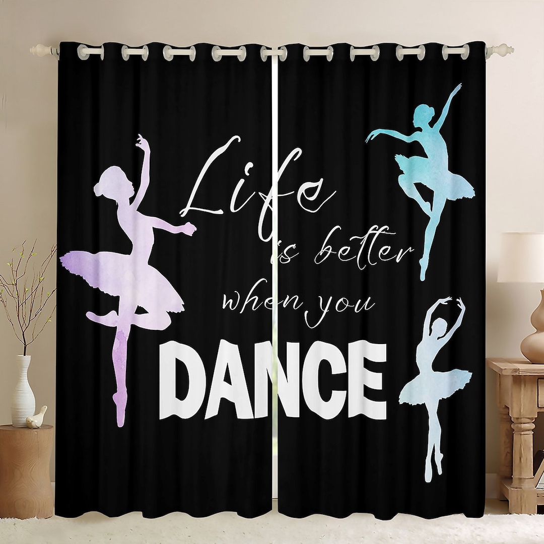 Ballet Dance Window Curtain Set, Watercolor Purple Blue Dancer ...