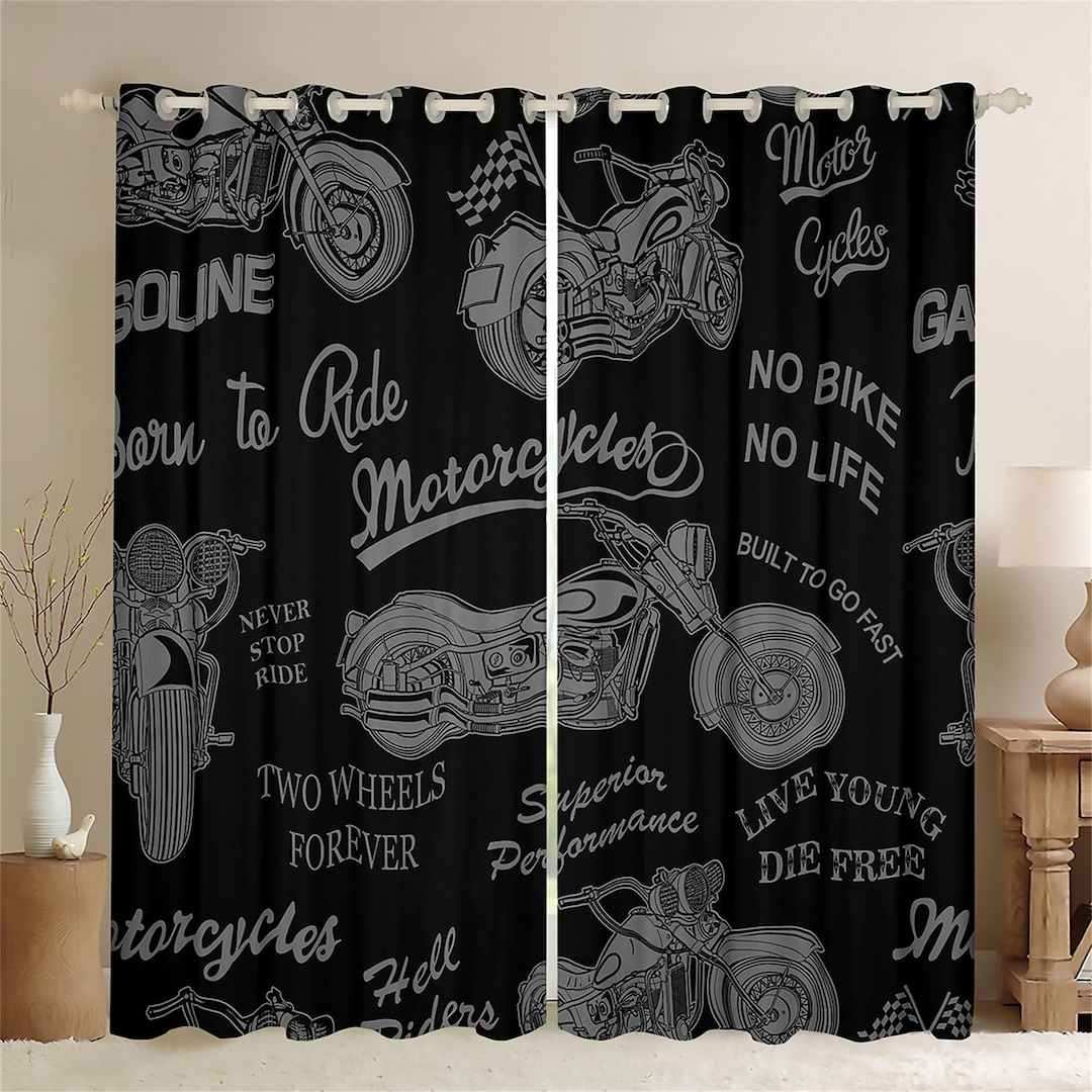 Motorcycle Graffiti Window Curtains, Extreme Sport Games Window Drapes ...