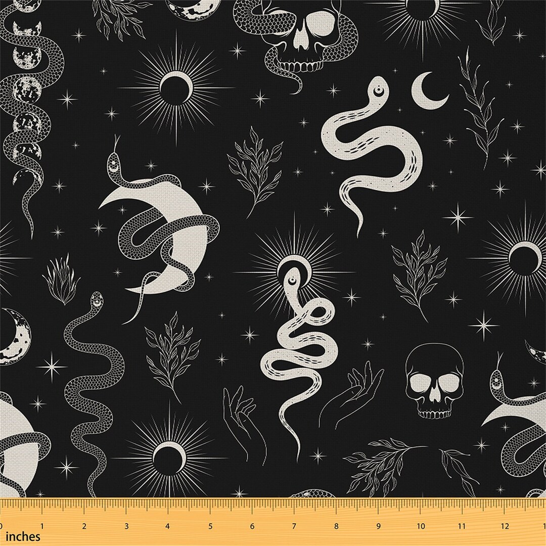 Gothic Snake Fabric by the Yard, Starry Moon Galaxy Black White ...
