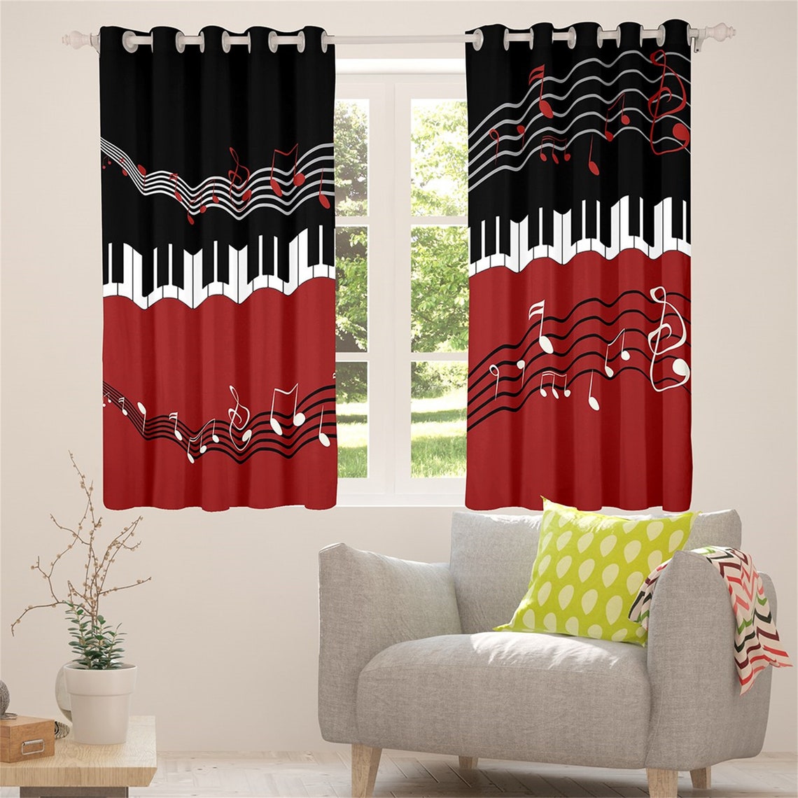 Musical Notes Window Curtains Musical Instrument Piano Keys - Etsy