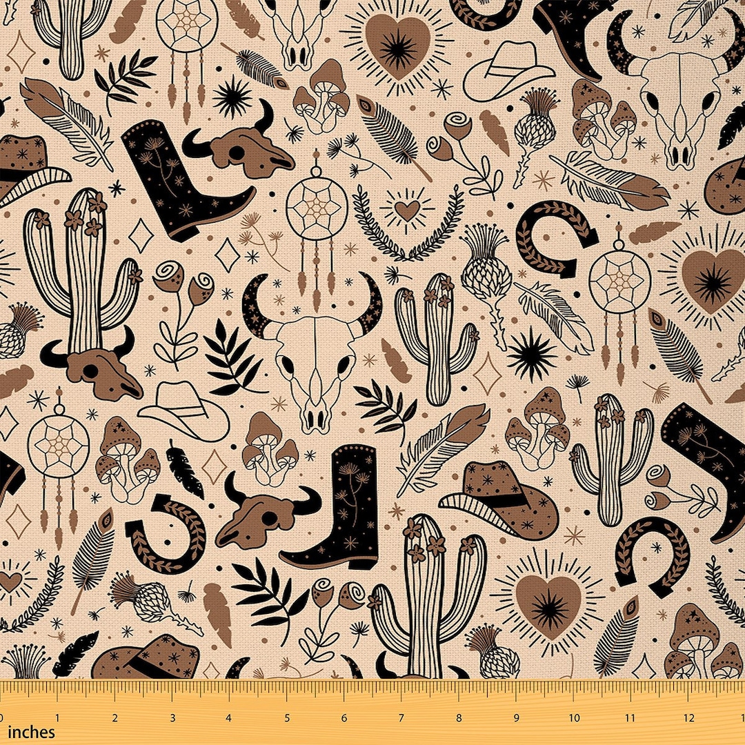 Western Cowboy Fabric by the Yard, Tribal Feather Dreamcatcher Bull ...