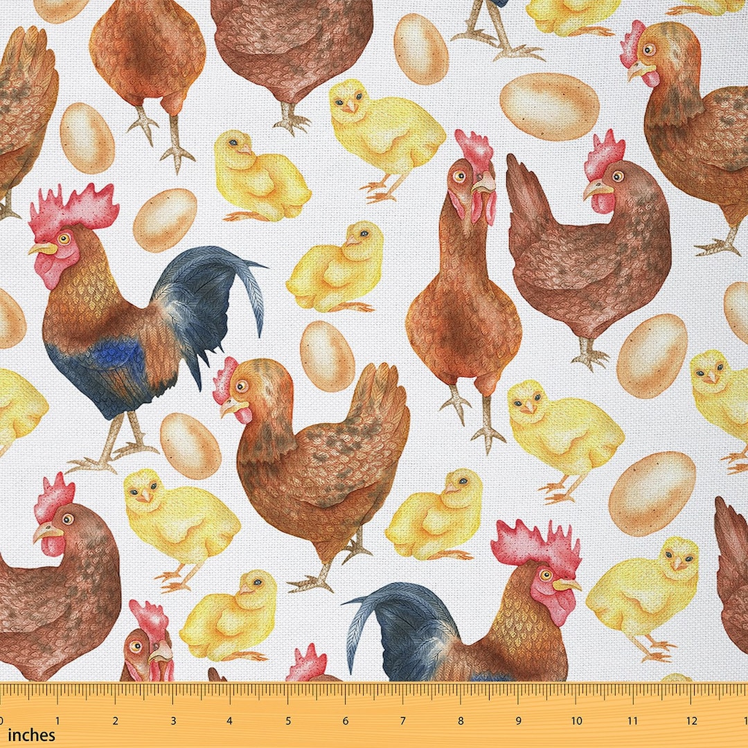 Rustic Rooster Chicken Fabric by the Yard Watercolor Farm - Etsy