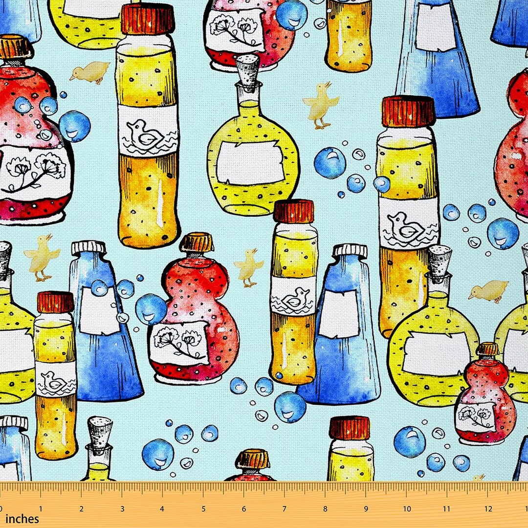 Chemical Experiment Bottles Fabric by the Yard, Colorful Reagent Sewing ...