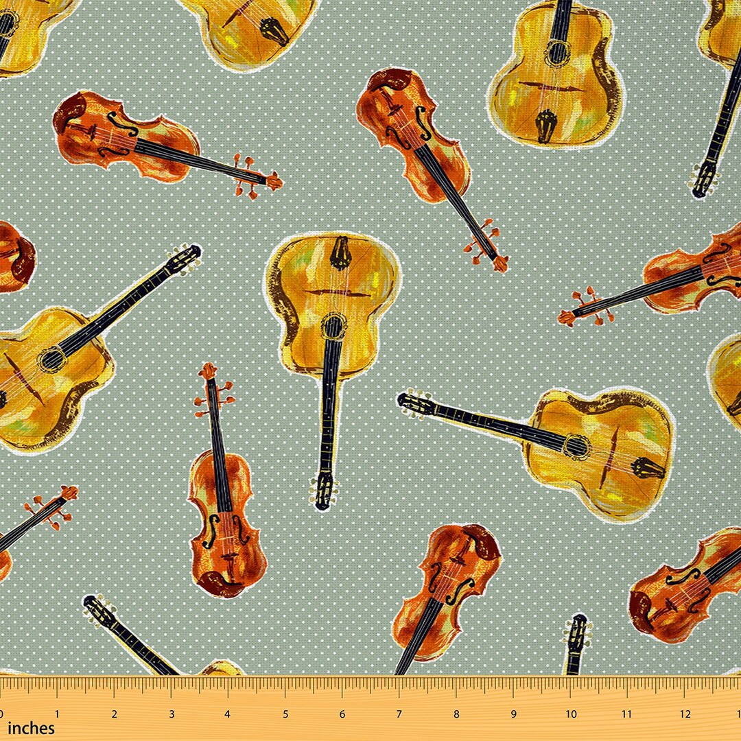 Musical Instrument Fabric by the Yard, Watercolor Guitar Violin ...