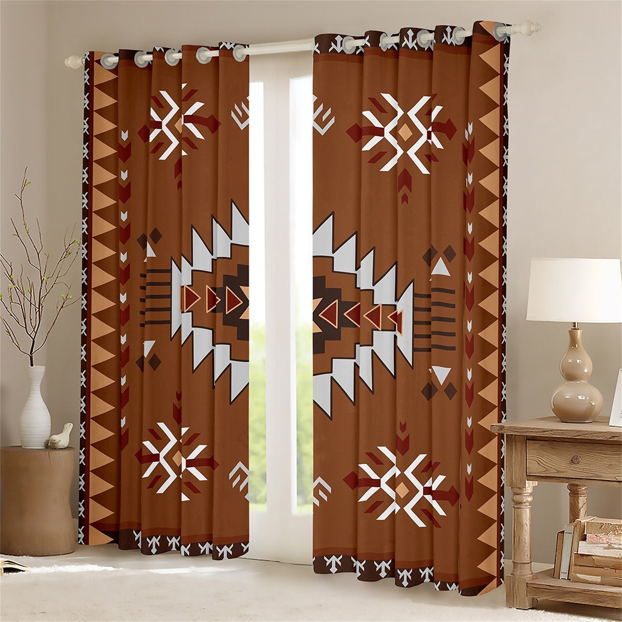 Elk Tribal Handmade Window Drapes Bohemian Brown Western - Etsy