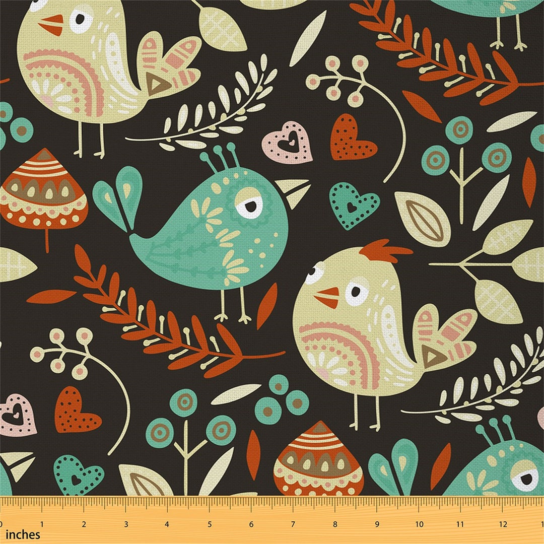 Cartoon Chicken Fabric by the Yard, Rustic Farm Animal Botanical Plant ...