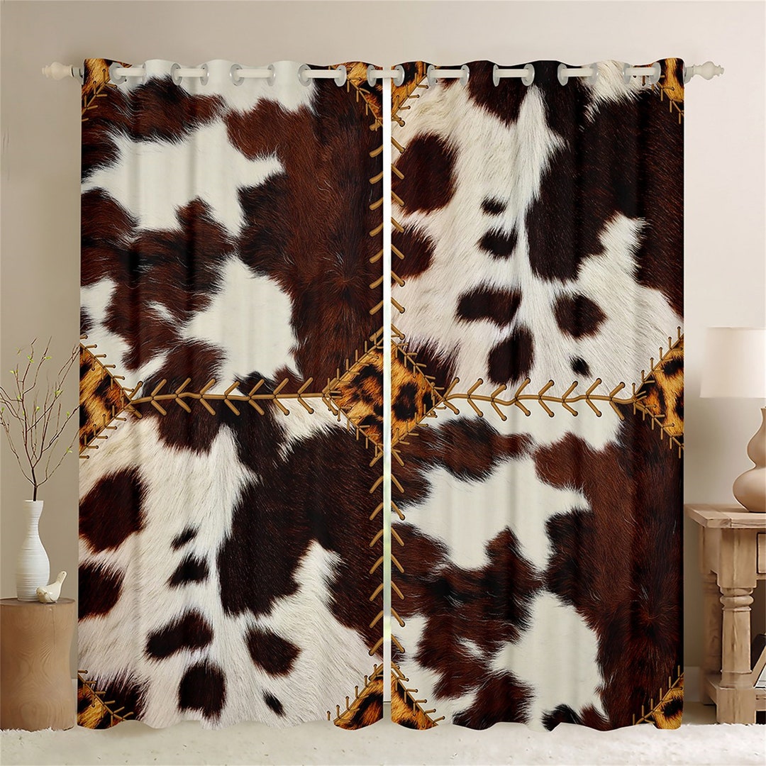 Cow Print Tribal Handmade Window Drapes, Western Farm Rustic Retro ...