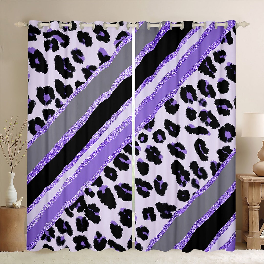 Purple Leopard Print Window Curtain Set, Abstract Cheetah Skin Fashion ...