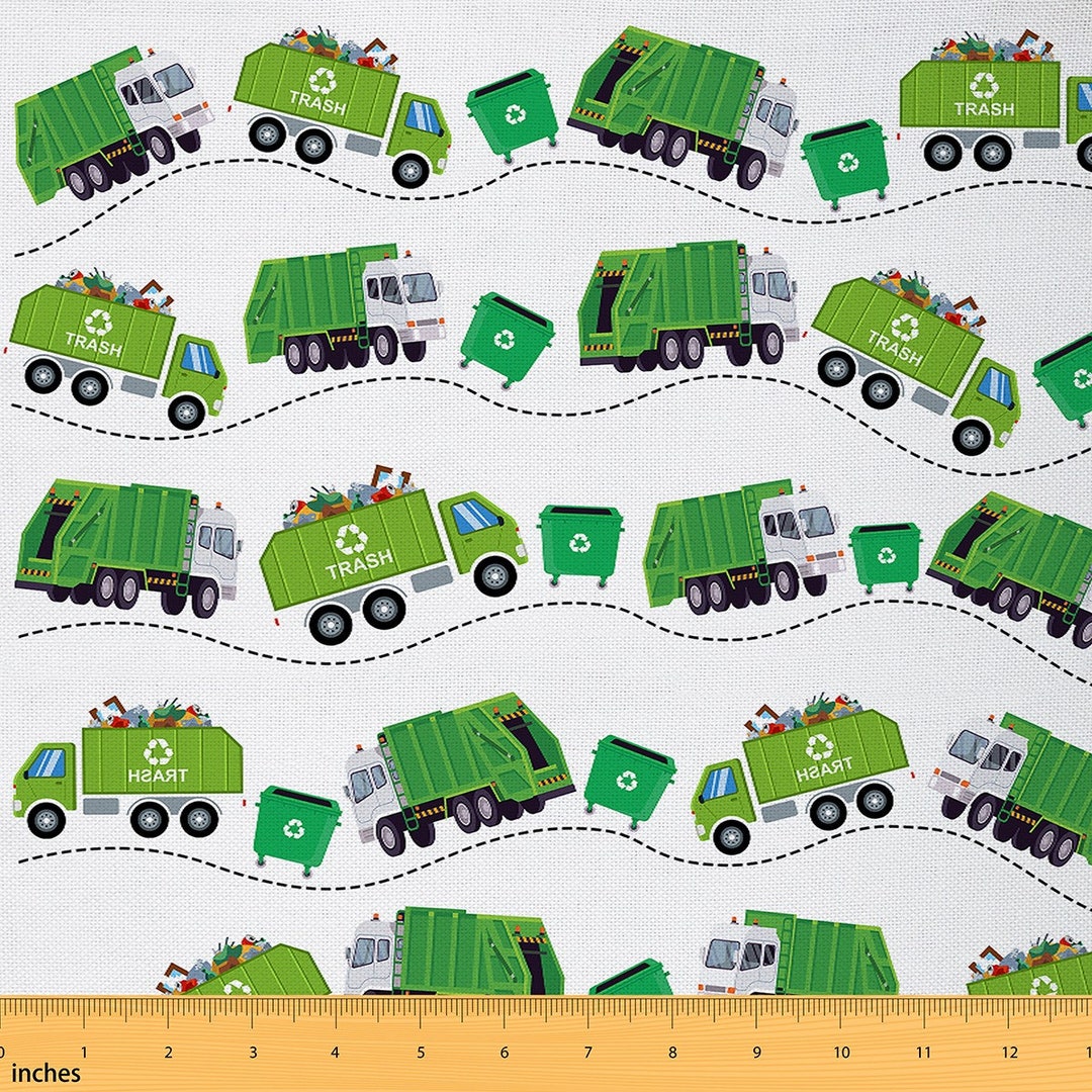 Garbage Truck Polyester Fabric by the Yard, Cartoon Car Environmental ...